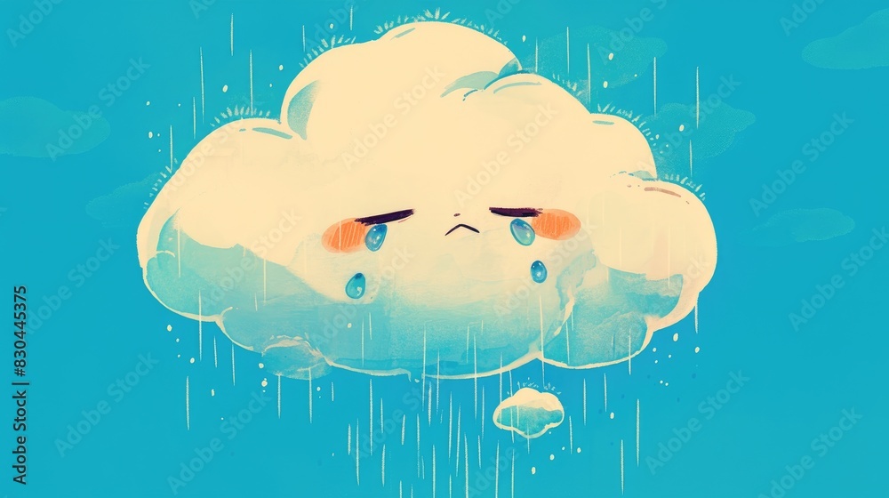 Depict a cartoon rain cloud shedding tears to show sadness and distress ...