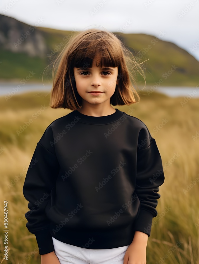 little, girl, child, kid, one model black sweatshirt mockup mock-up ...