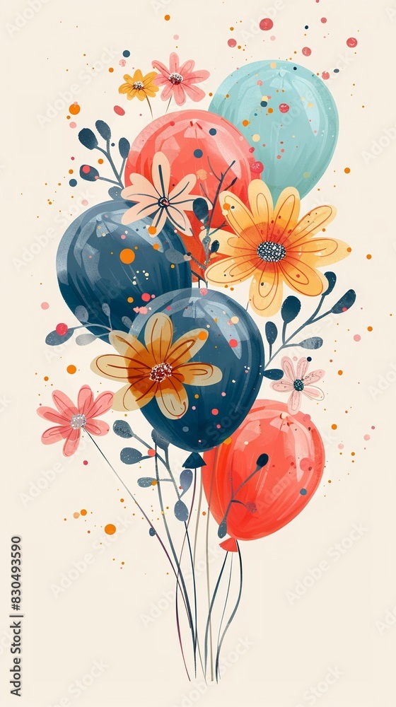 Balloon with colorful flower garland flat design side view cheerful ...