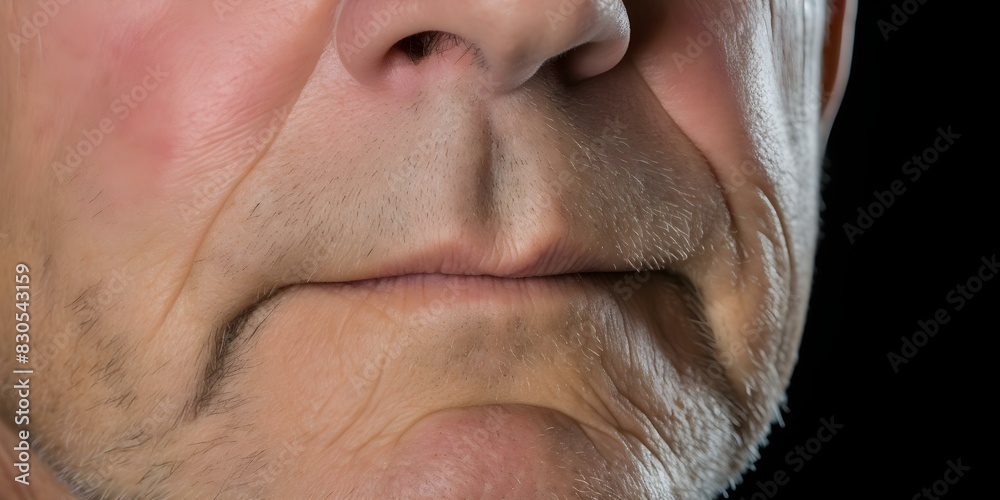 Severe angioedema reaction causing facial swelling in a man. Concept ...