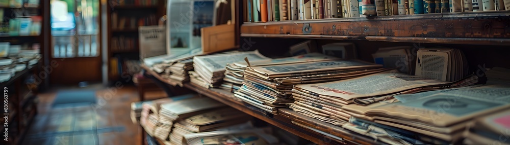 Vintage 1940s Newsstand with Newspapers and Magazines Heralding ...