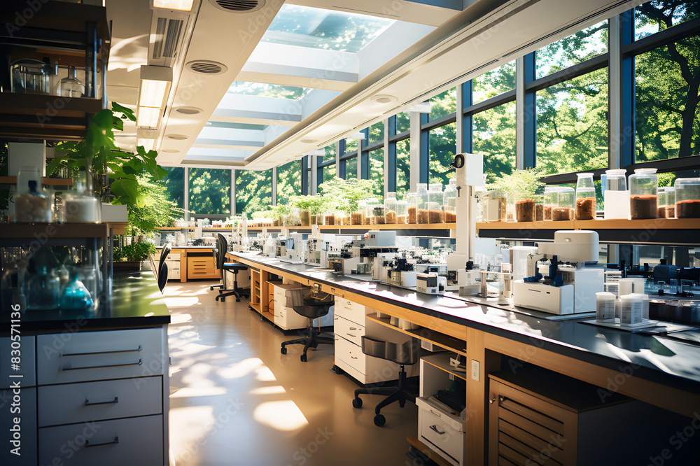 Modern empty biological applied science laboratory with technological ...
