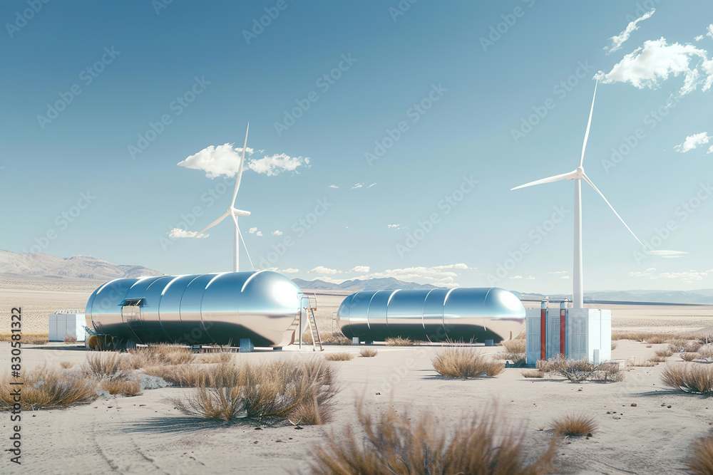 Scenery illustration of wind and solar hydrogen production industry ...
