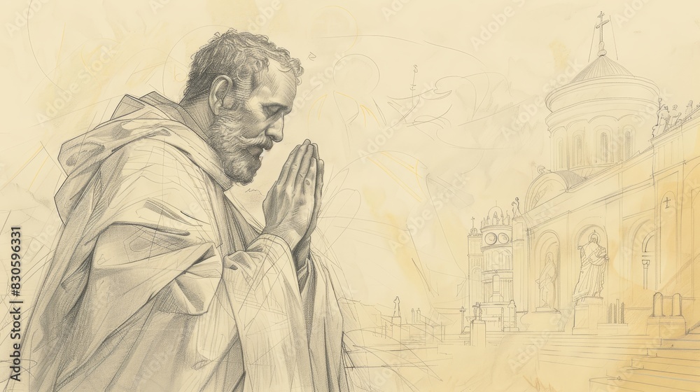 Biblical Illustration of St. Basil the Great in Prayer with 4th-Century ...