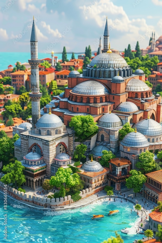 Capturing Istanbul's charm in a cute isometric 3D render, set against a ...