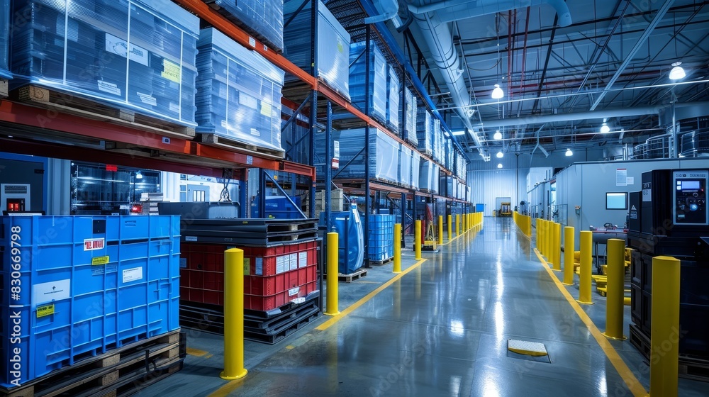 Warehouse storage area for dangerous goods, featuring automated safety ...