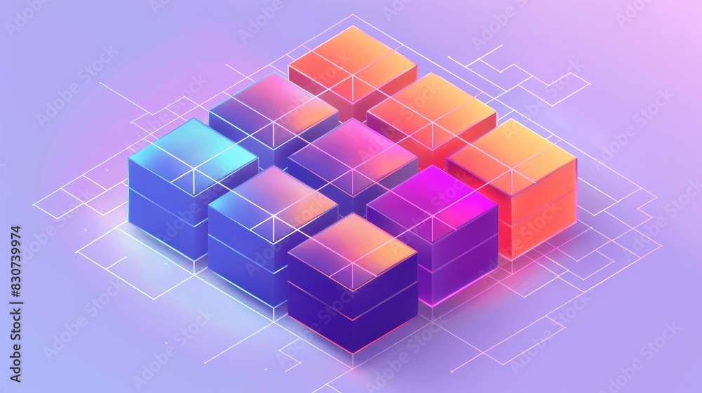 Gradient cubes arranged in geometric pattern 3d rendering image ...