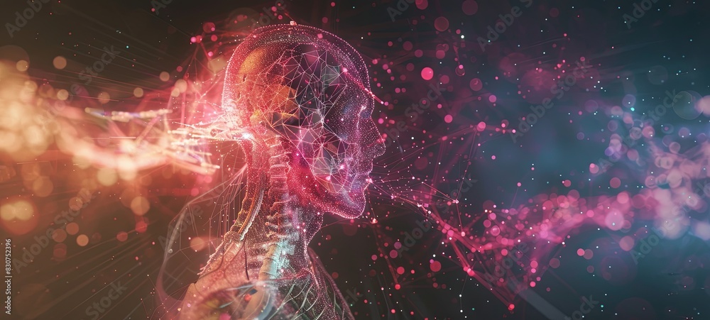 Colorful animation of the human body with infographics and particles ...