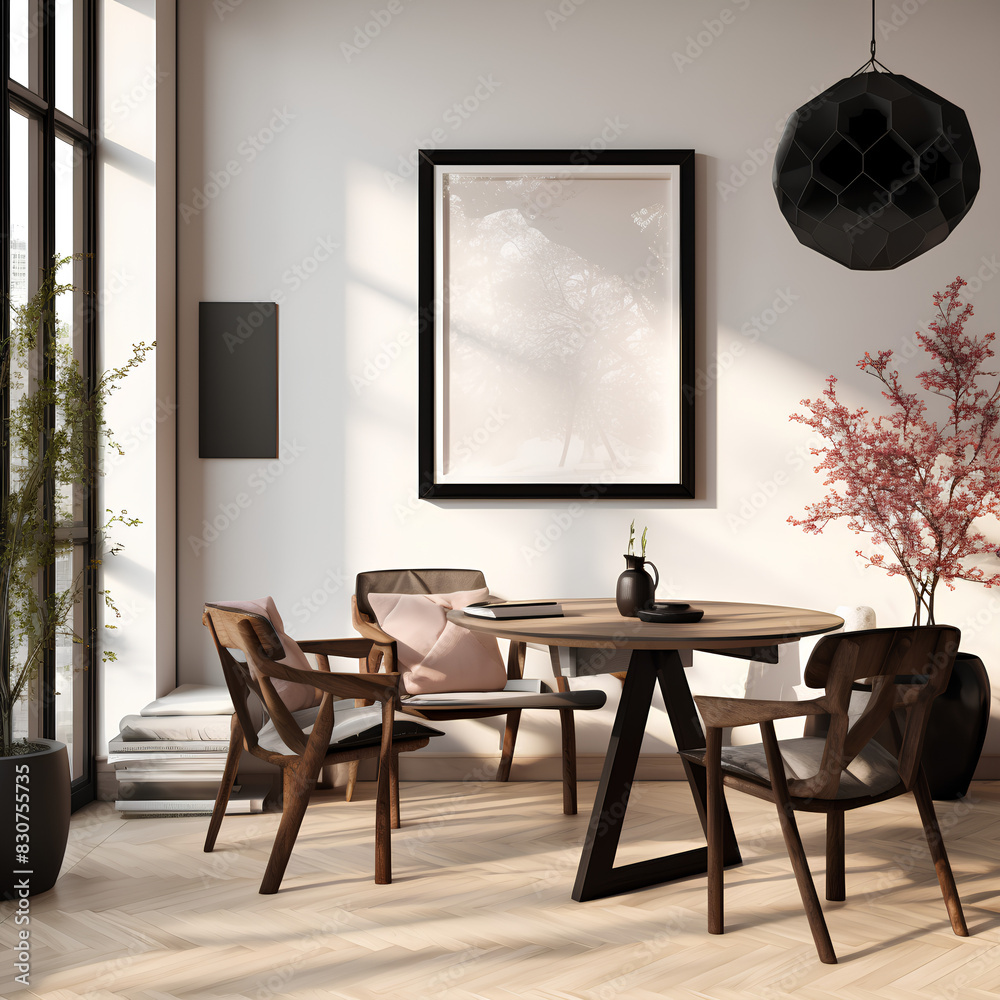 Frame mockup, single vertical ISO A paper size, reflective glass ...