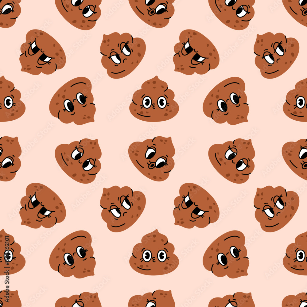 Poop seamless pattern. Repeated emoticons in fecal excrements form ...