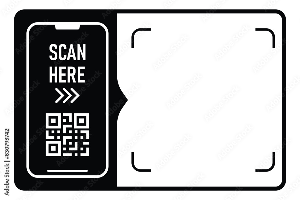 Scan here QR code blank frame. printable scan here sticker template for shop payment, website ...