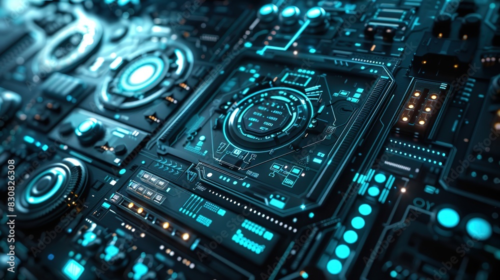 Futuristic UI Elements and Interfaces: Light Blue and Black Design, 8K ...