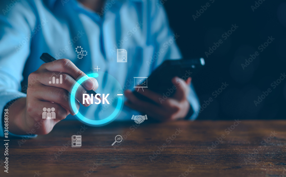 Risk manage, Business risk assessment. Businessman assess investment ...