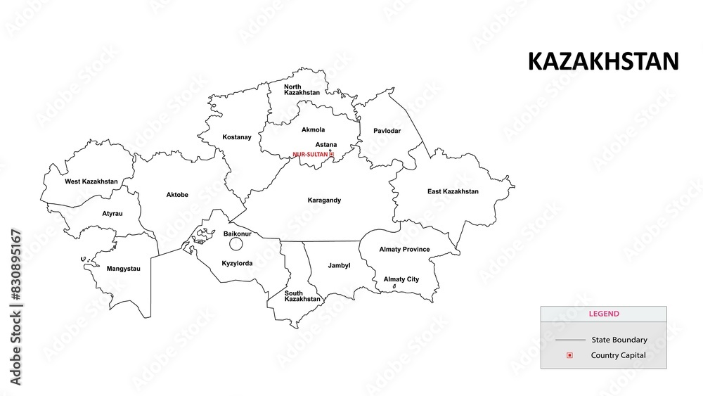 Kazakhstan Map. State and district map of Kazakhstan. Administrative ...
