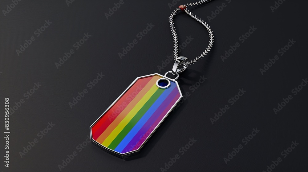 Proud dog tags in rainbow colors, illustration on black background ...