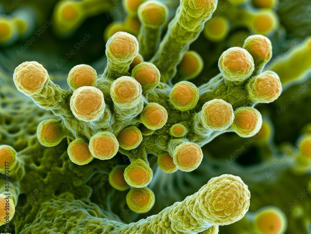 High magnification image of microscopic organisms with intricate ...