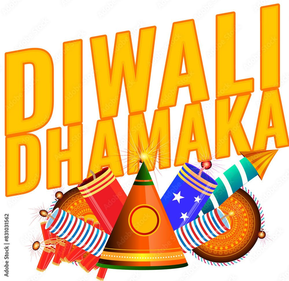 Diwali Dhamaka poster design with illustration of firecrackers on ...