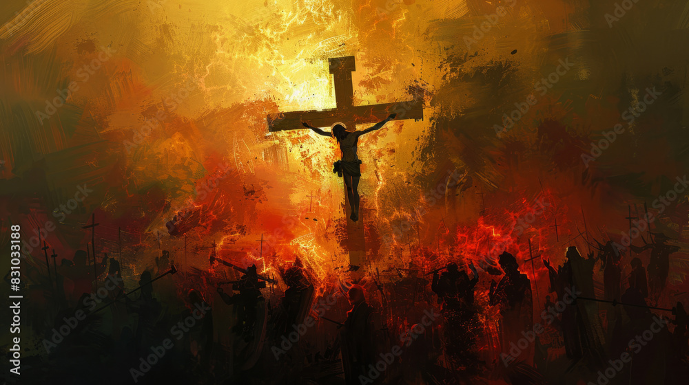 The crucifixion of Jesus Christ. Digital painting. Stock Illustration ...