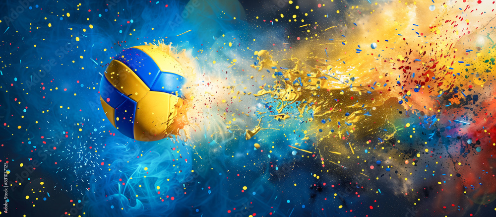 volleyball with confetti explosion concepr for banner background Stock ...