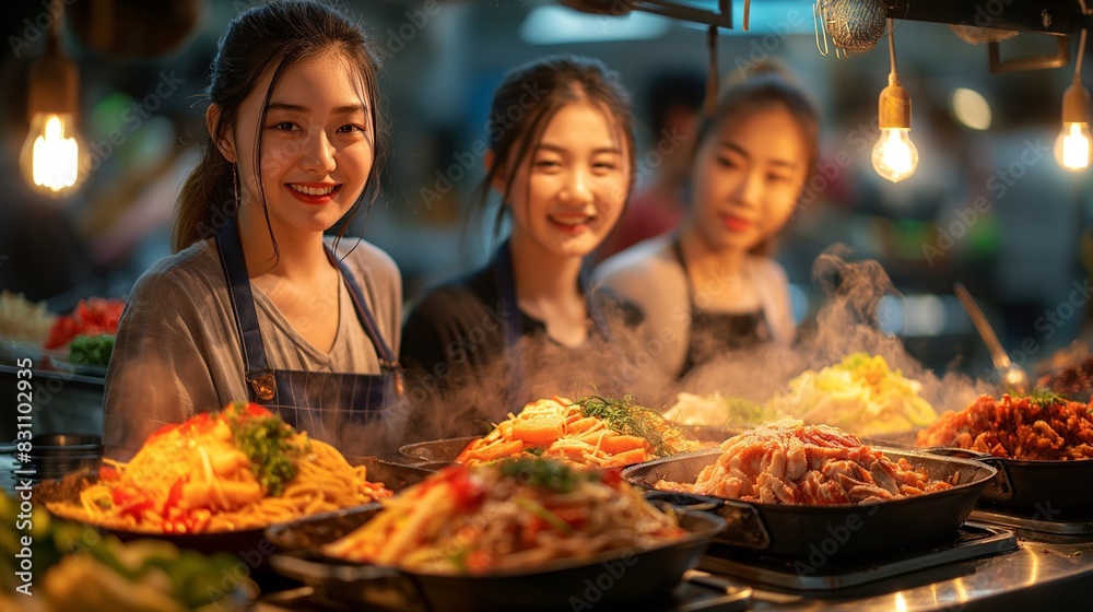 cooking street food on hot pan at downtown street food city, delicious ...