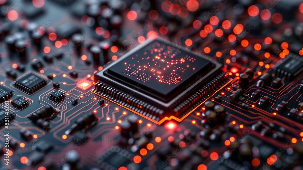 Detailed illustration of a nanometer-scale quantum processor with AI ...