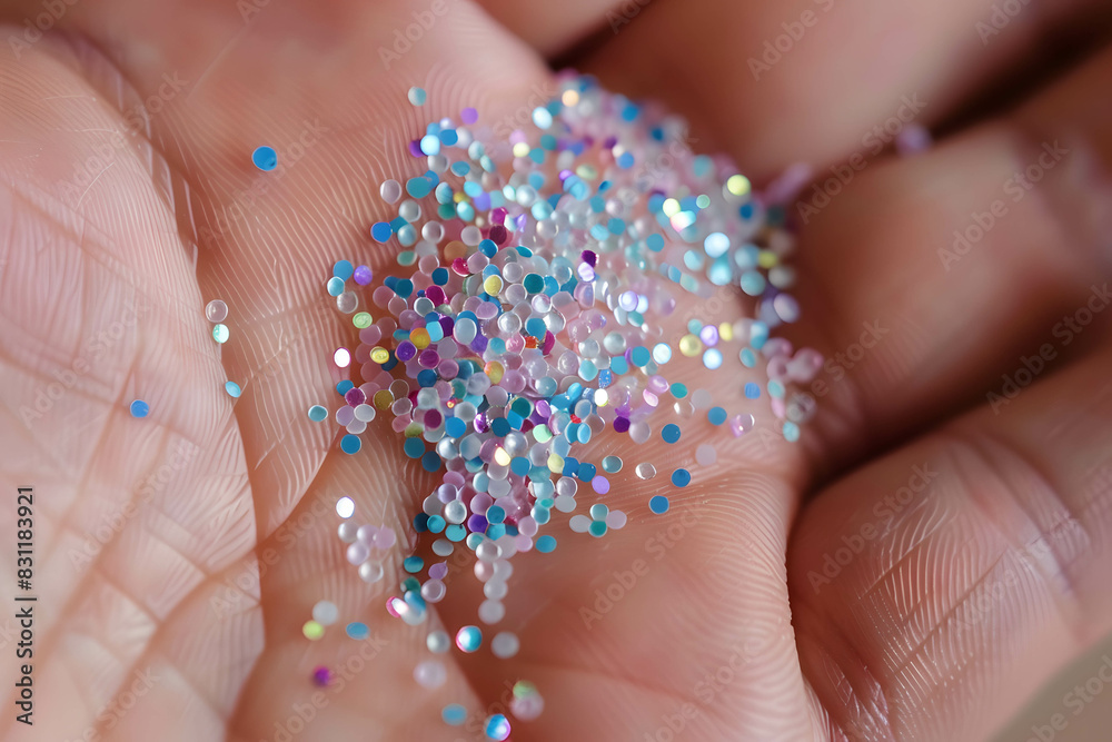 Hand holding plastic waste or microplastic, the amount of plastic waste ...