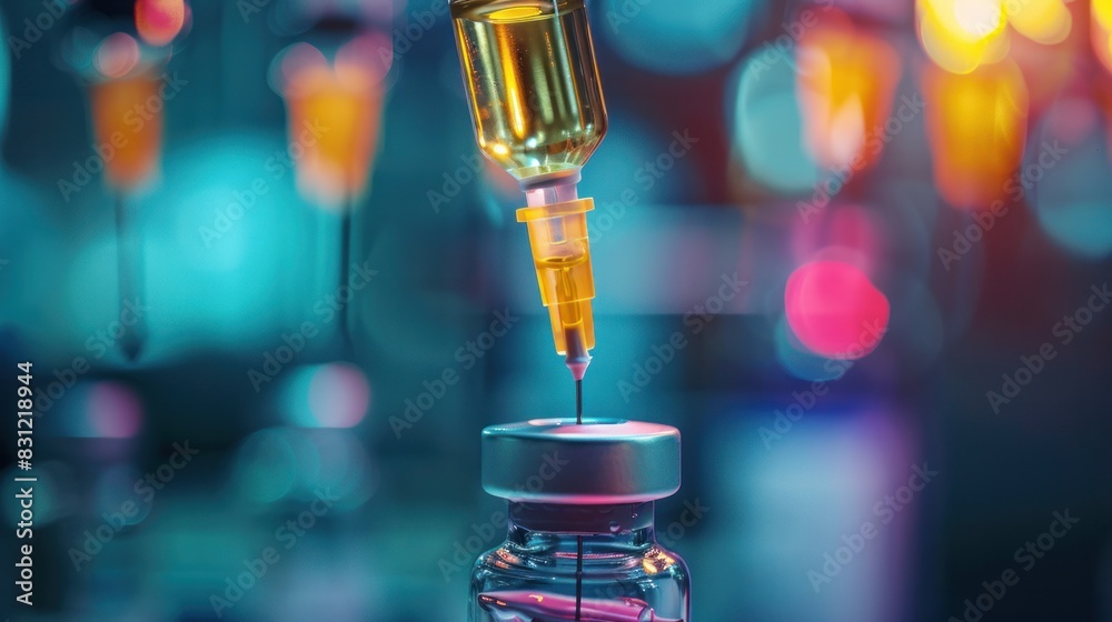 Vaccine vial dose flu shot drug needle syringe,medical concept ...