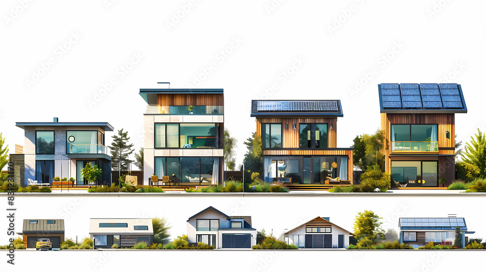 set Classic and modern family house residential apartment buildings ...