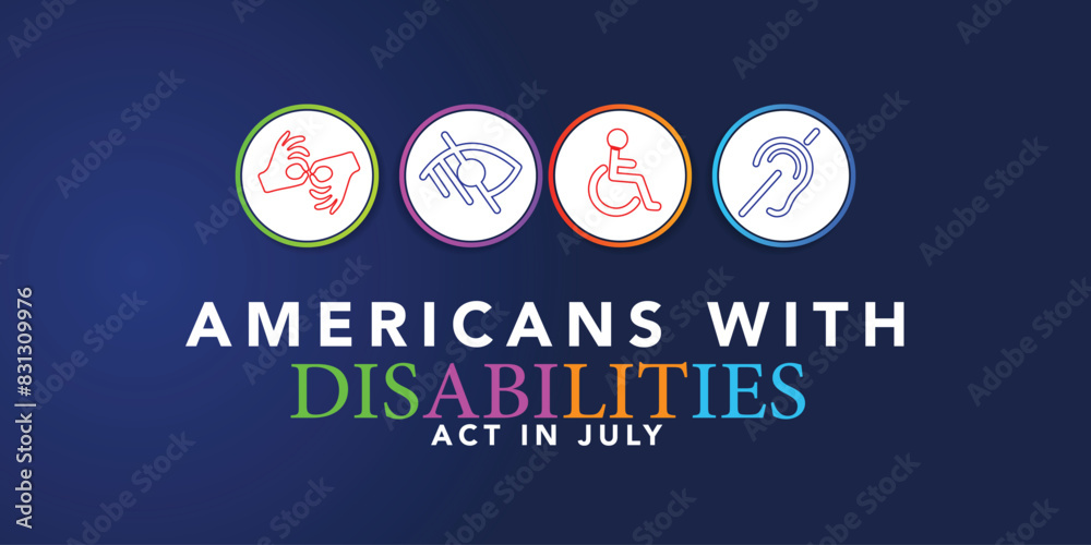 Americans with Disability Act. It features by American flag surrounded ...