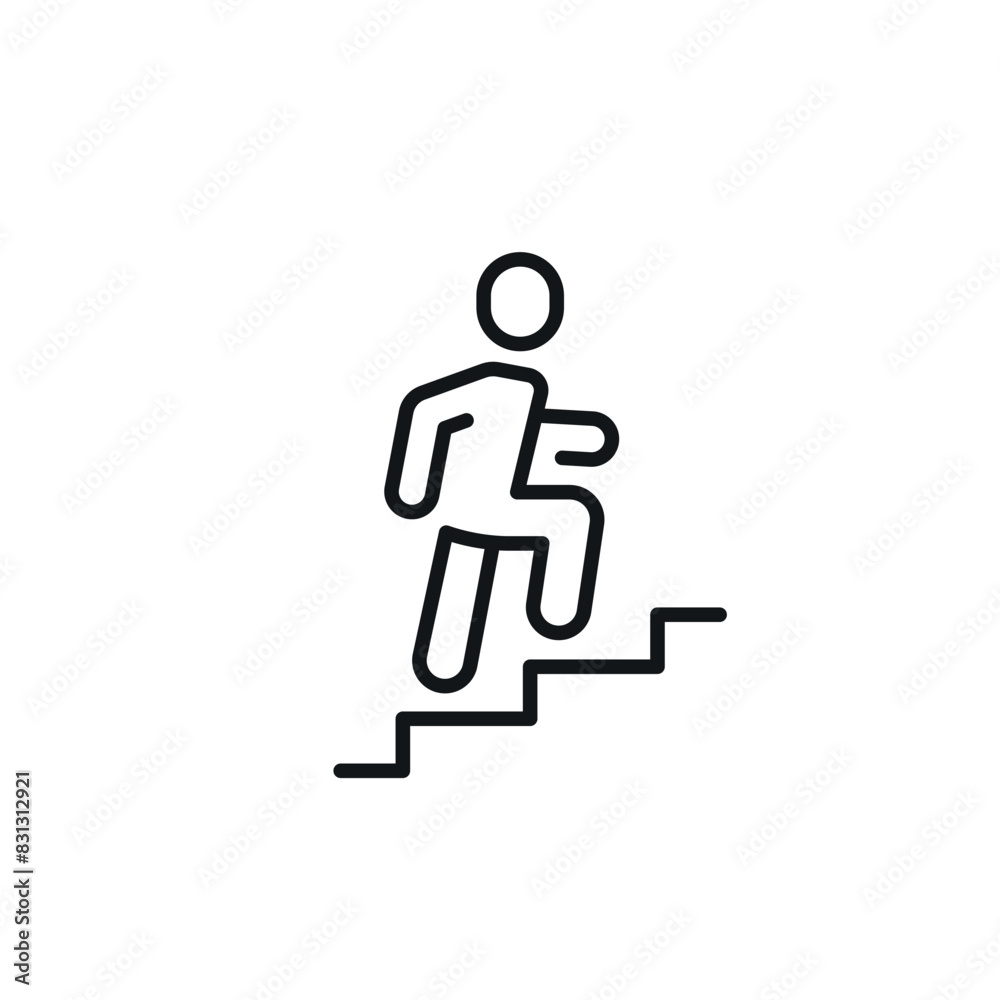 Man climbs the stairs. Progress linear icon. Action line customizable ...