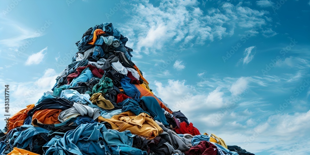 Pile of discarded clothes in landfill representing waste in fast ...