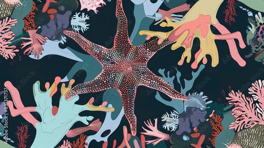 Star-shaped coral reef flat design top view, celestial influences ...