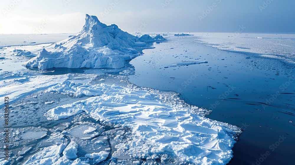 Over view of melting glaciers in the Arctic, highlighting climate ...