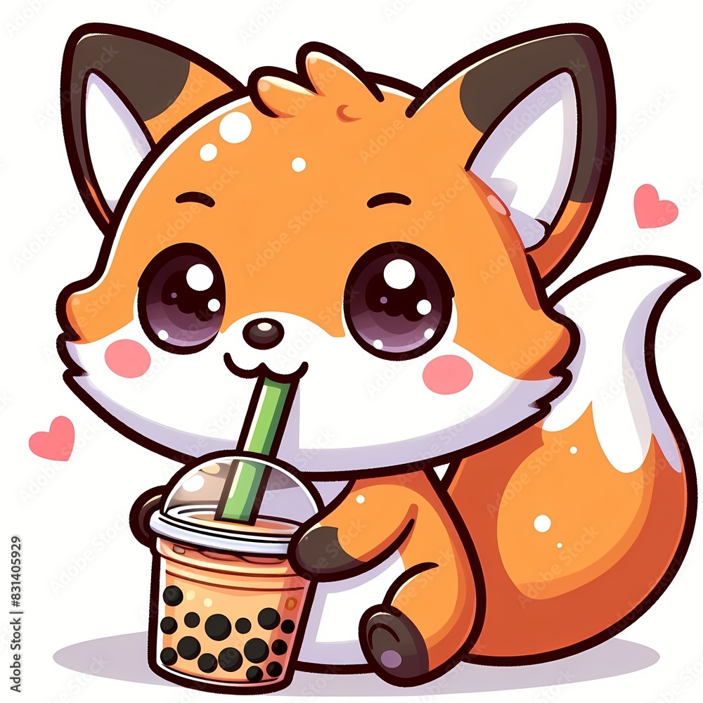 Illustration Stock cute fox drinking boba milk tea cartoon vector icon ...