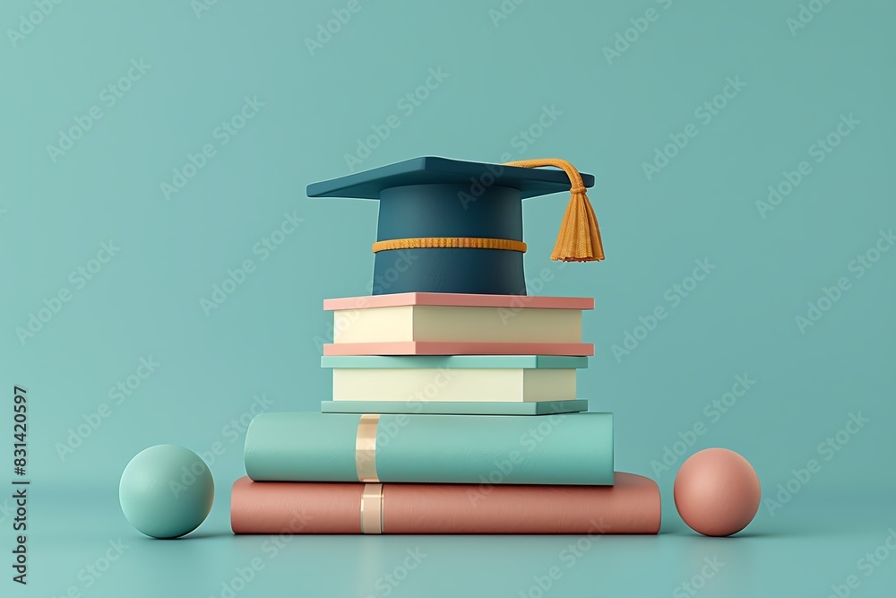 Stack of books with graduation cap, symbolizing education and academic ...