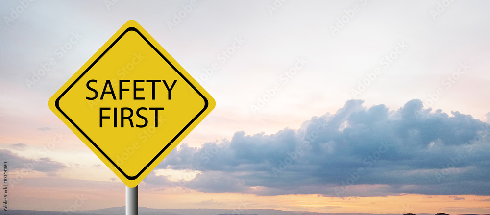 Safety first symbols, work safety, caution work hazards, danger ...