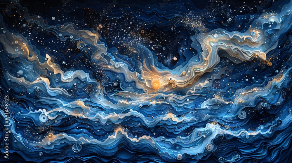 Detailed paper quilling art of a night sky filled with stars, capturing ...