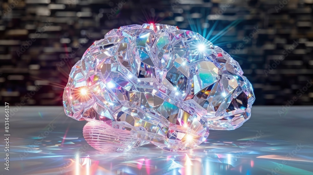 3D brain model made of glistening diamonds, featuring a futuristic ...
