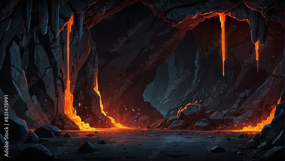 Background environment of 2D abstract lava caves for adventure or ...