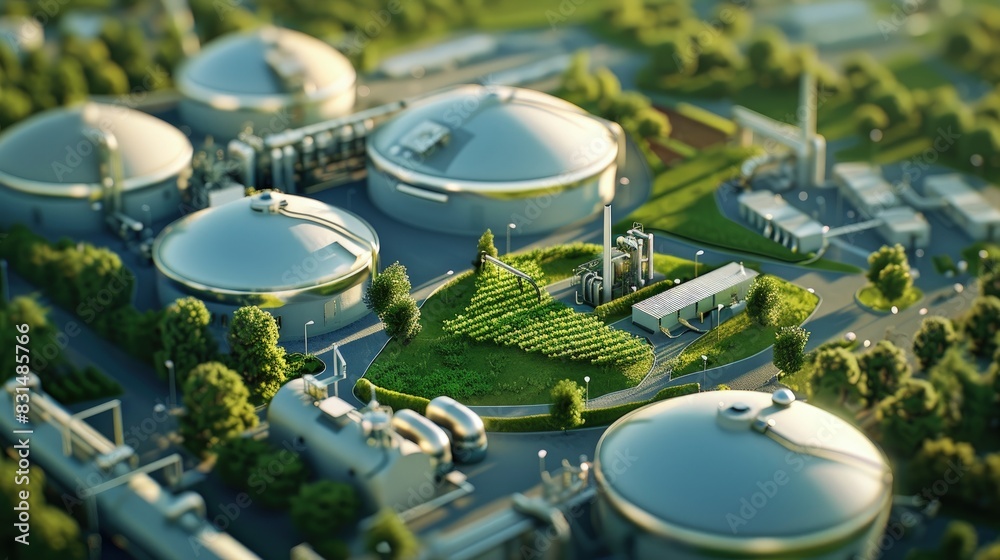 Biogas plants turning agricultural waste into renewable energy. Stock Illustration | Adobe Stock