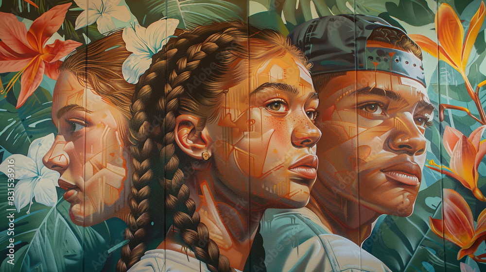 Multi colored and different culture, painted faces with different ...