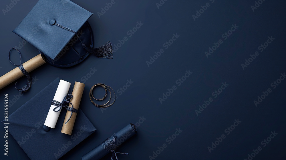 blue graduation cap or hat with degree paper , on blue card wallpaper ...