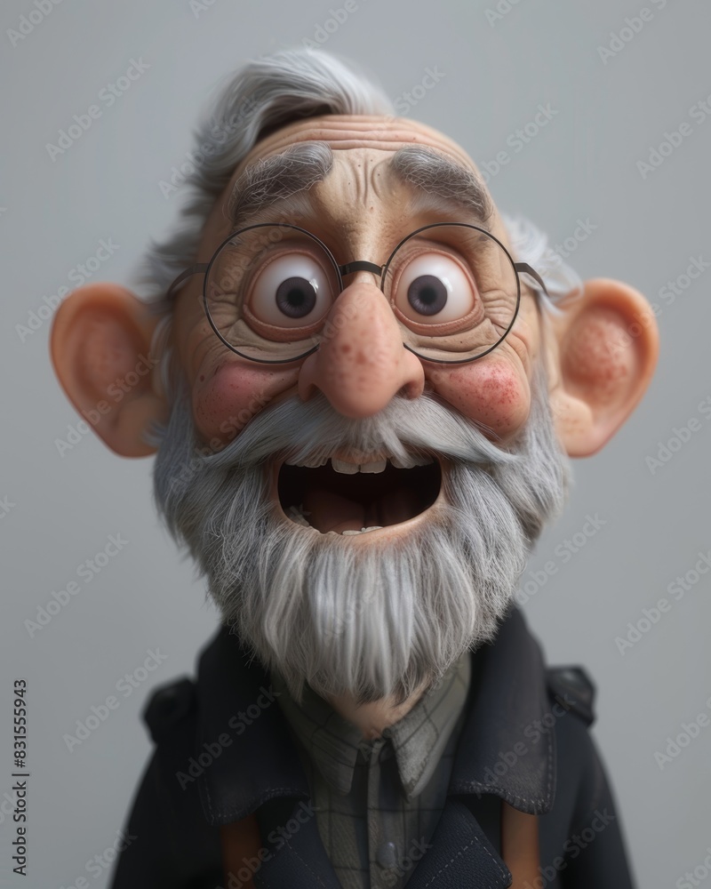 Happy old bald man puppet with beard, volume plush toy from fabric ...