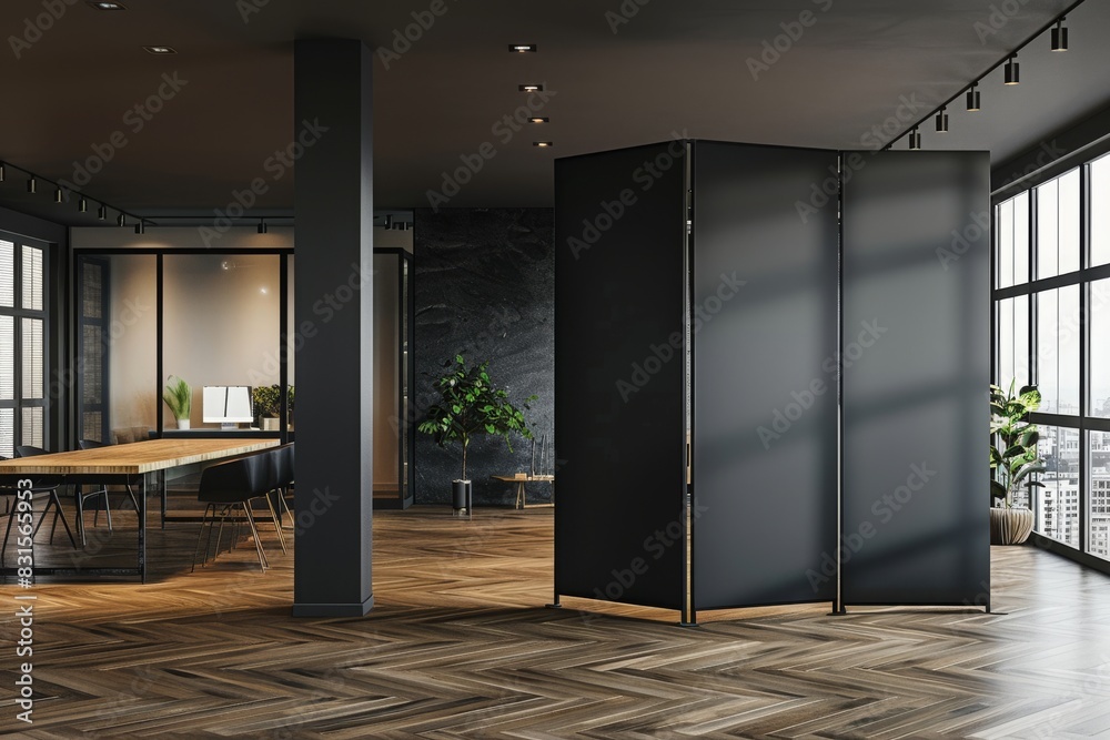 Blank black partition with place for advertising poster or logo in ...