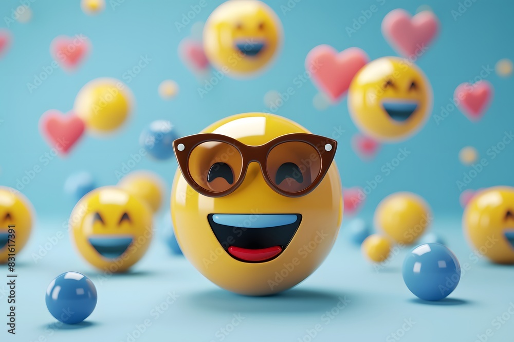 Cheerful smiley face emojis with different expressions, including one ...