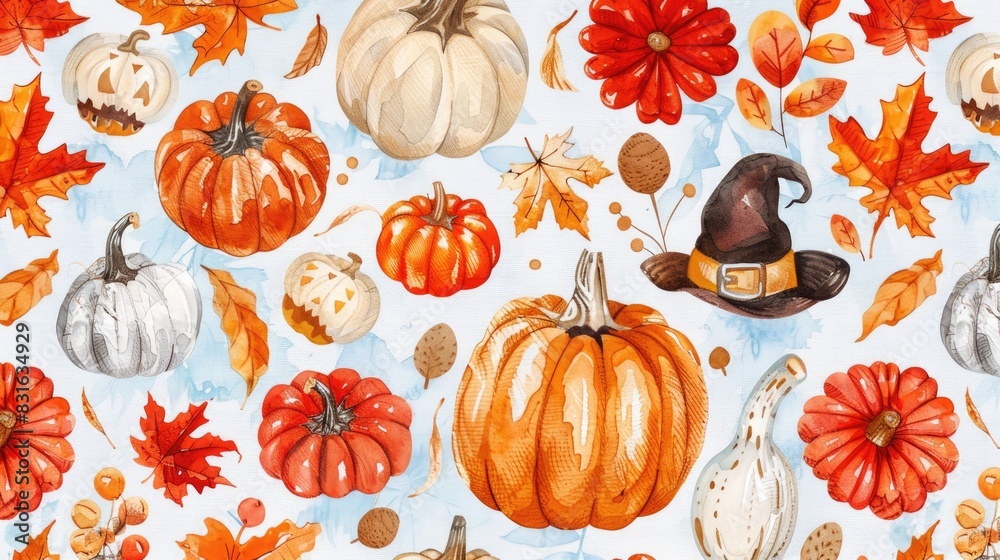 Hand drawn watercolor clip art of pumpkins depicting traditional ...