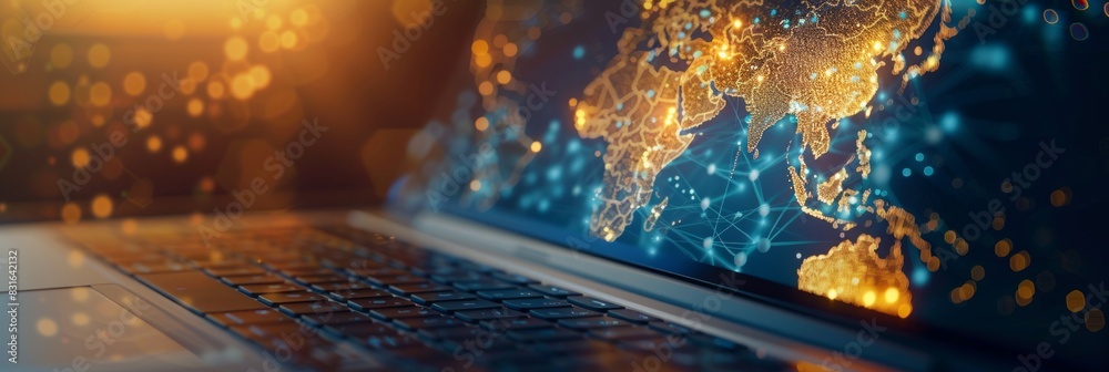 Digital map on the laptop screen. The focus is on highlighting details ...