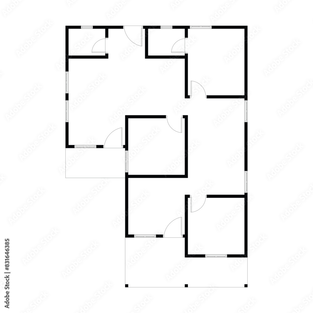 Black and White floor plan of a modern unfurnished house for your ...