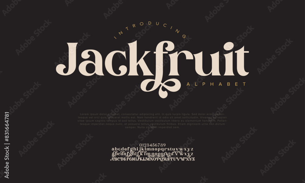 Jackfruit premium luxury elegant alphabet letters and numbers. Vintage ...