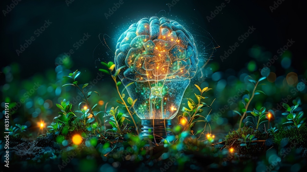 Artificial Intelligence brain, Glowing Neural Pathways and Luminous ...